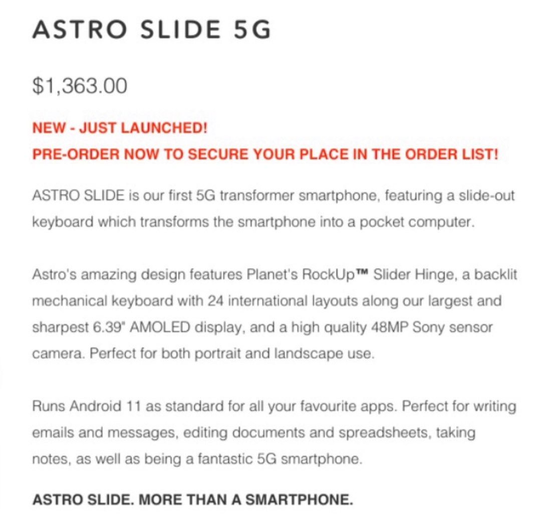 Astro Slide 5G (Smart phone & Pocket Computer Hybrid), Mobile Phones ...