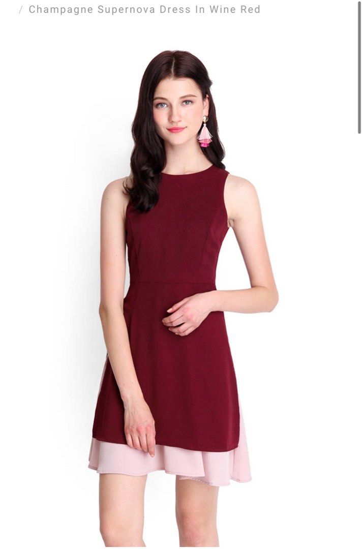 Champagne Supernova Dress In Wine Red, Women's Fashion, Dresses & Sets ...