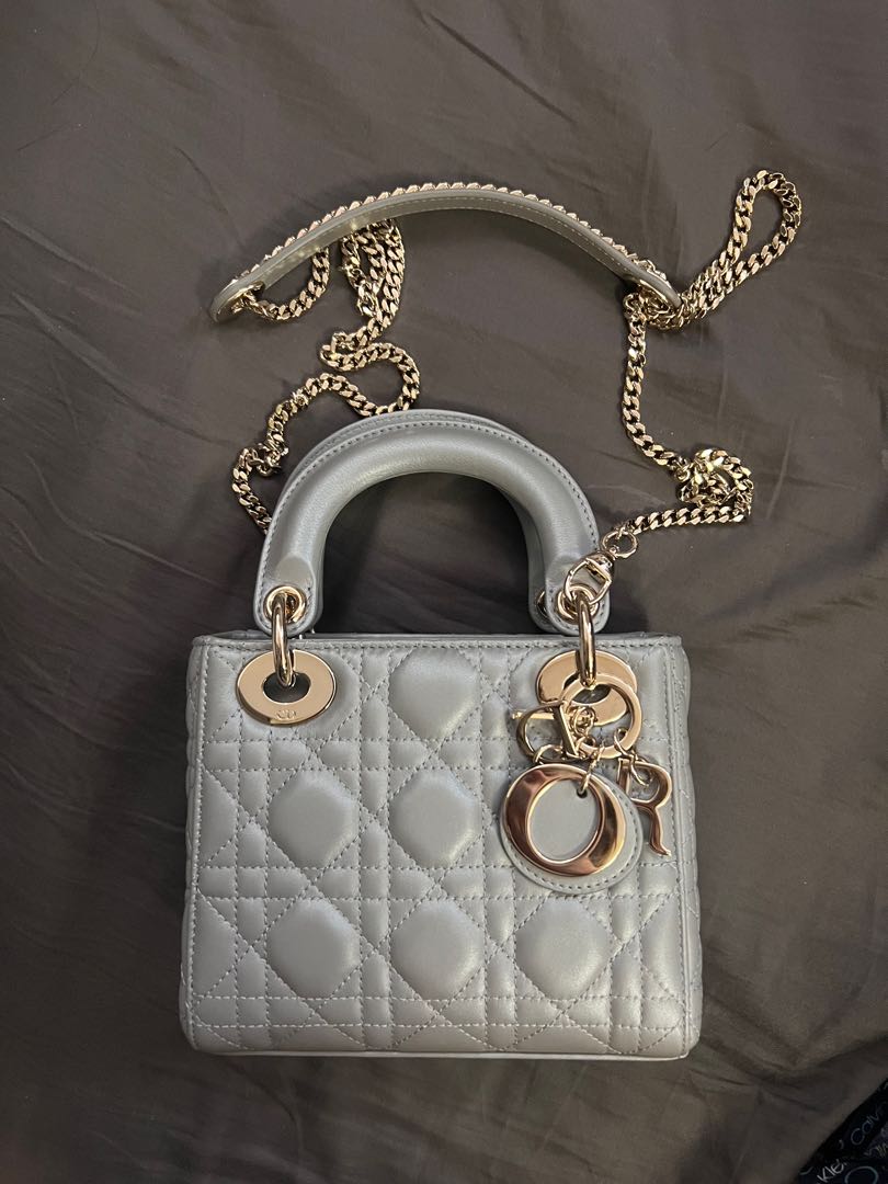 Dior lady Dior mini size grey, 名牌, 手袋及銀包 - Carousell