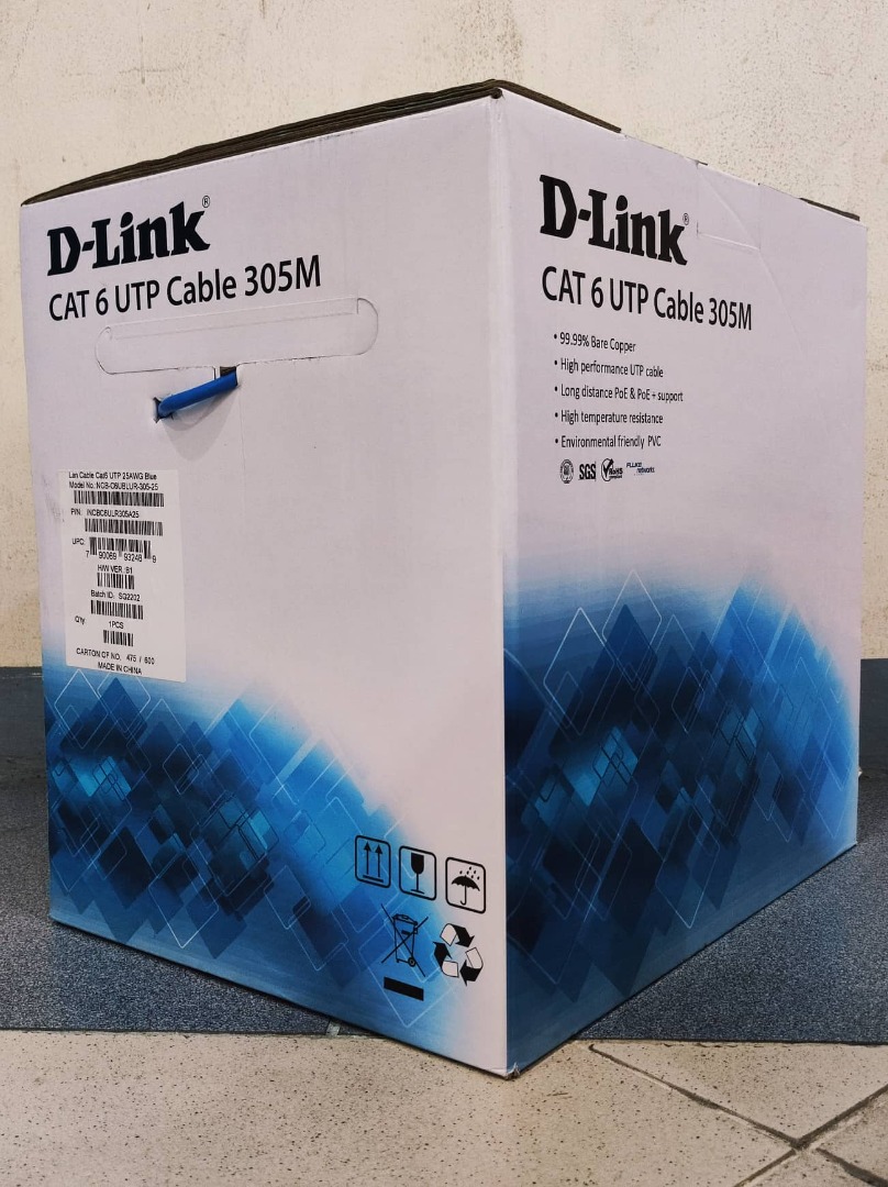 D-LINK UTP Cat6 Pure Copper 305M-Blue 25AWG, Computers & Tech, Parts & Accessories, Networking ...