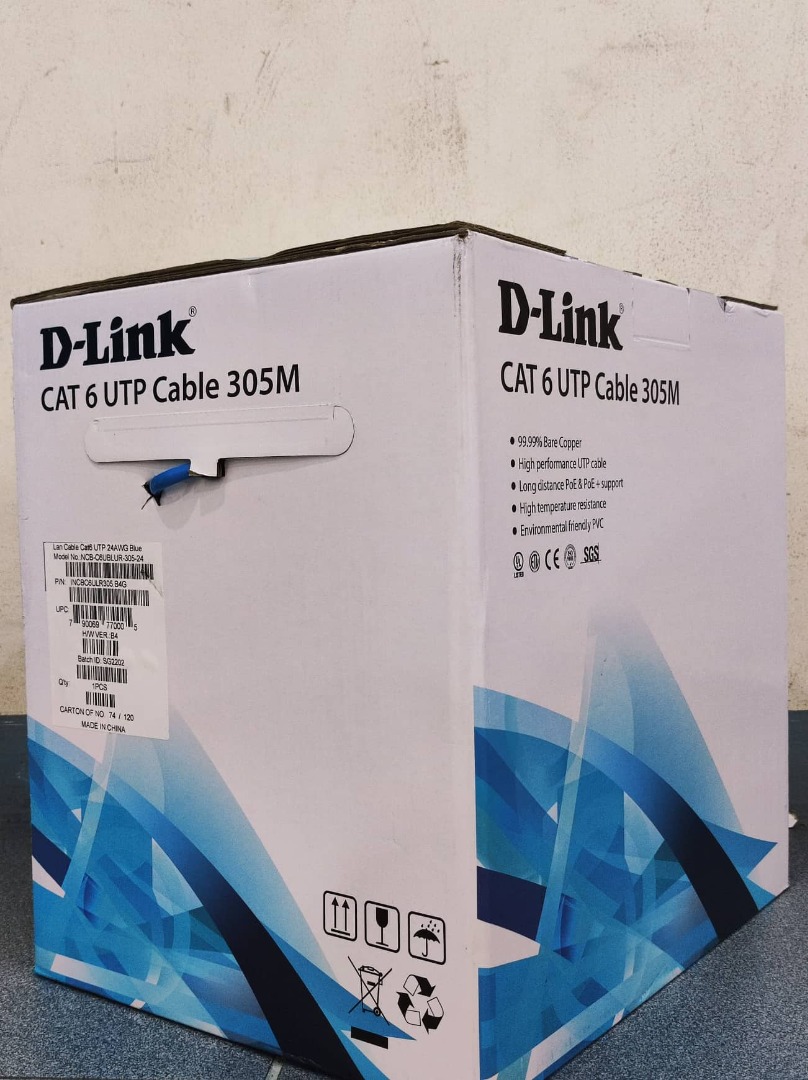 D-LINK UTP Cat6 Pure Copper 305M-Blue 24AWG, Computers & Tech, Parts & Accessories, Networking ...