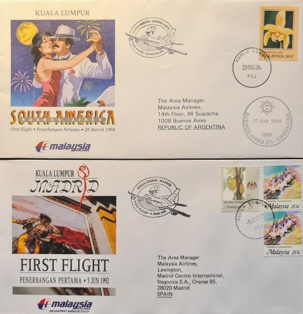 Malaysia 2 First flight covers MAS Malaysia., Hobbies & Toys ...