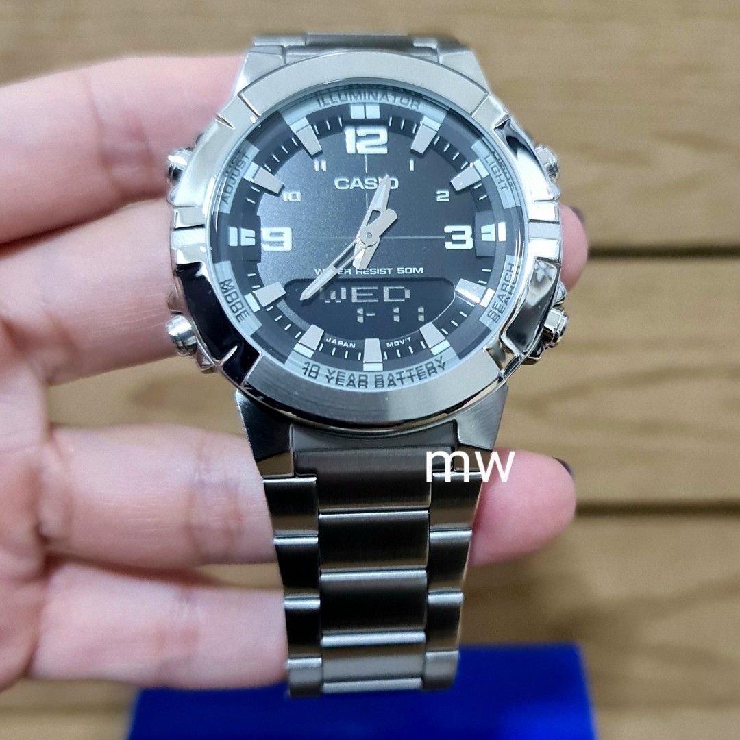 genuine Casio Men world time 50m telememo 30 stainless steel 10 years ...