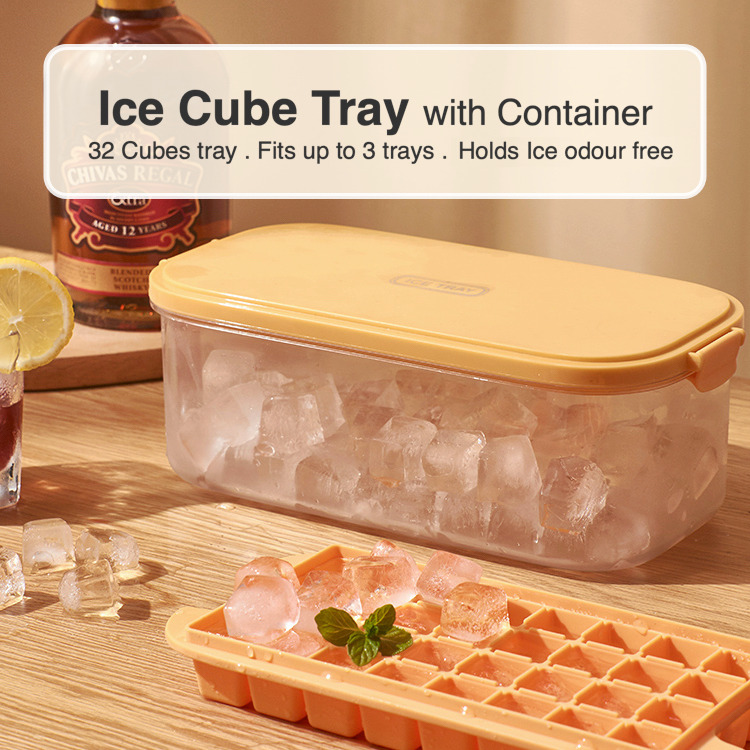 Ice Cube Tray with Container 32 Cubes Silicone Mould with Cover Keeps ...