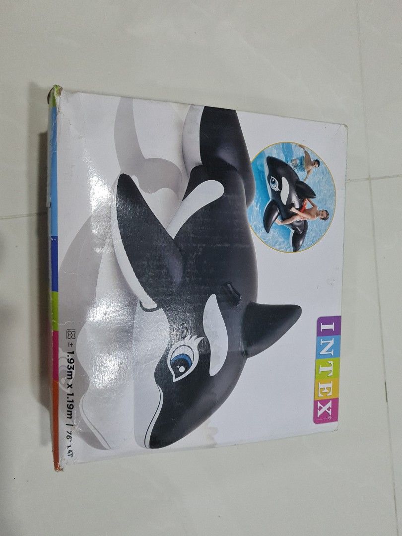 Intex whale ride on #58561 (Inflatable black whale float), Hobbies ...