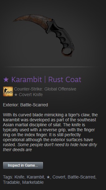 Karambit Rust coat BS, Video Gaming, Gaming Accessories, In-Game ...