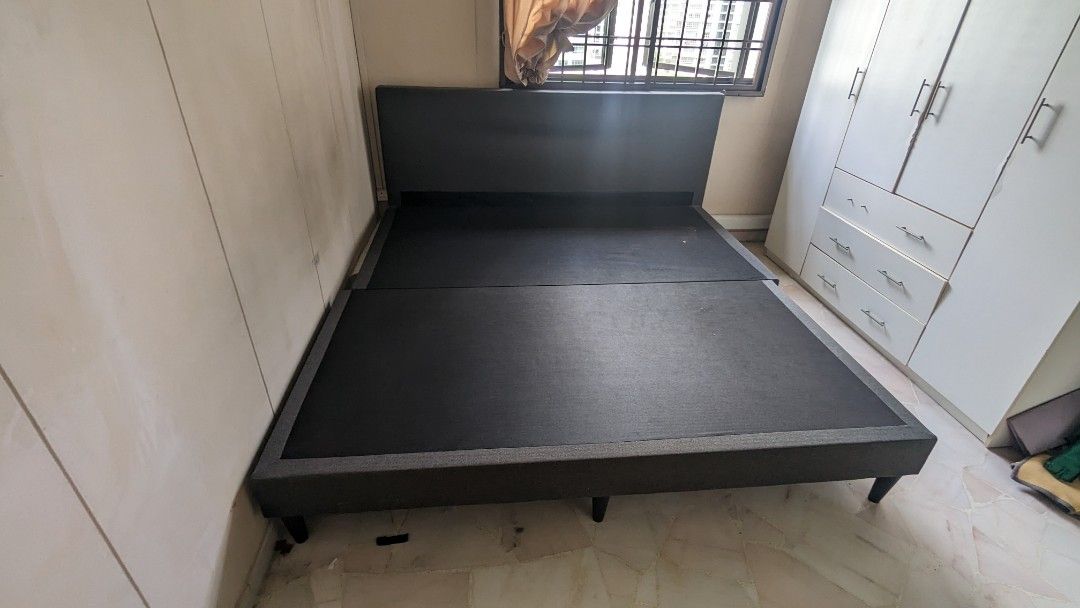 King size bedframe Hester Fabric Bed Frame With 6 Inch Black Legs ...
