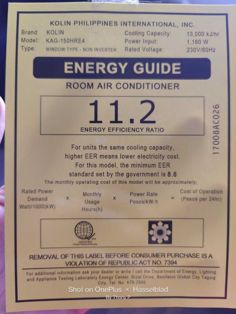 Kolin KAG-150HRE4 Window Type non inverter, TV & Home Appliances, Air ...