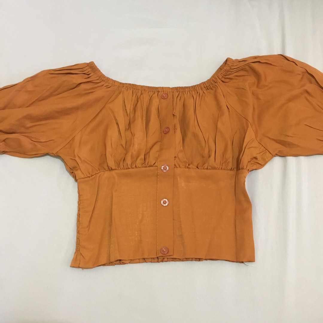 Korean puff sleeve top (rust), Women's Fashion, Tops, Blouses on Carousell