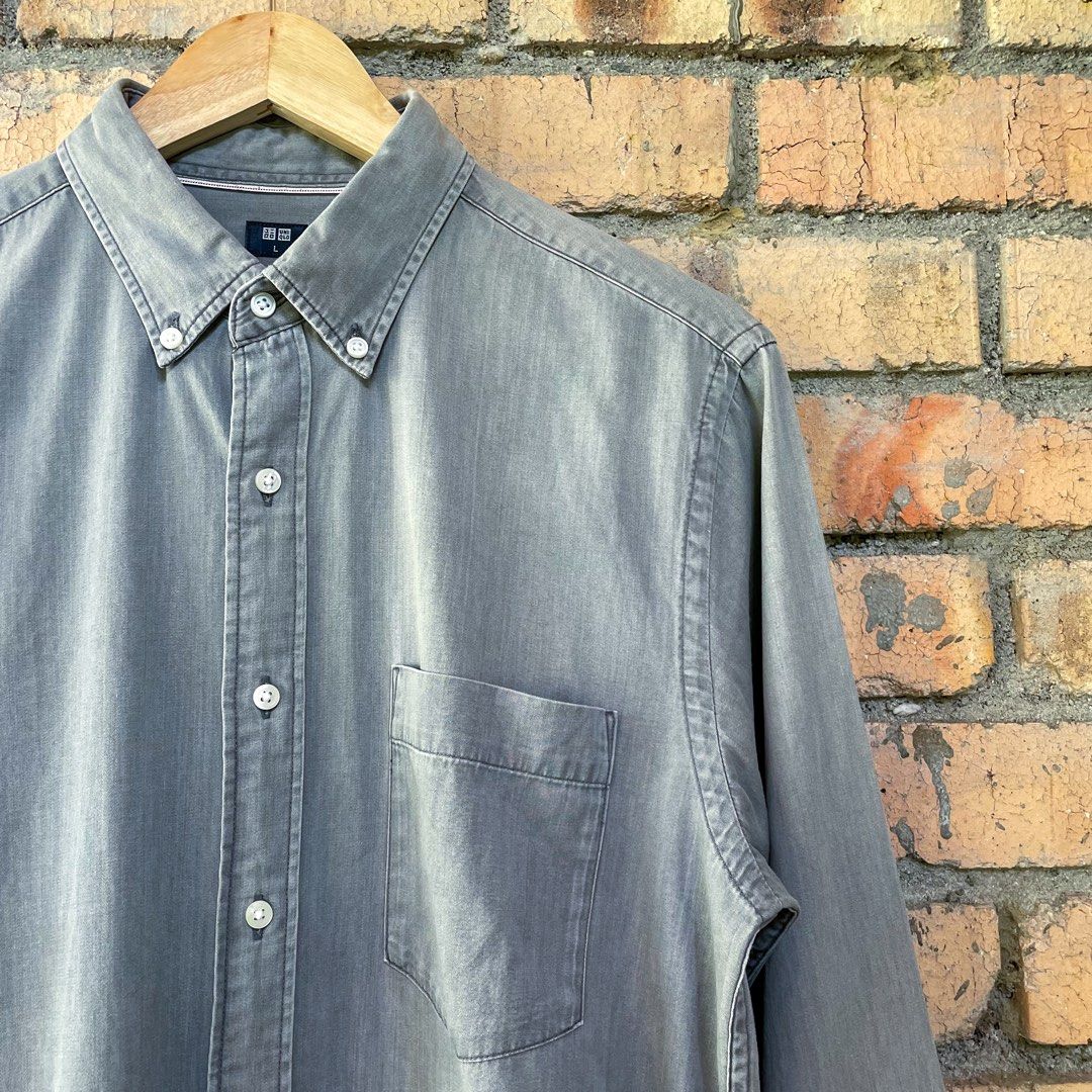 [M] Uniqlo Grey Single Pocket Shirt, Men's Fashion, Tops & Sets, Formal ...