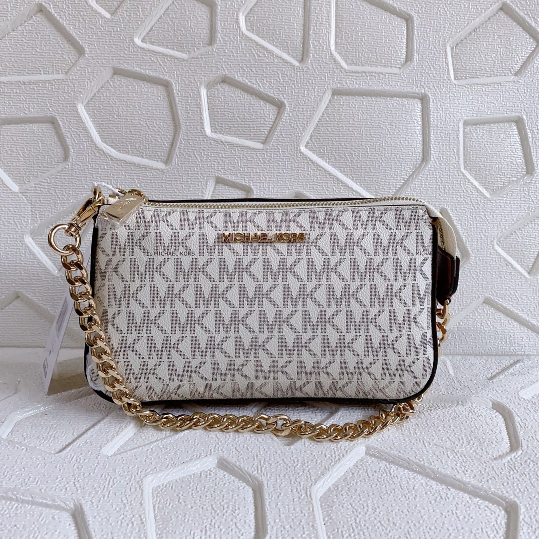 Michael Kore Jet Set Chain Pouchette (vanilla), Women's Fashion, Bags ...