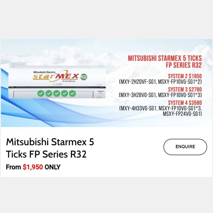 Mitsubishi Starmex Electric R32 5 Ticks Aircon Inverter, TV & Home ...