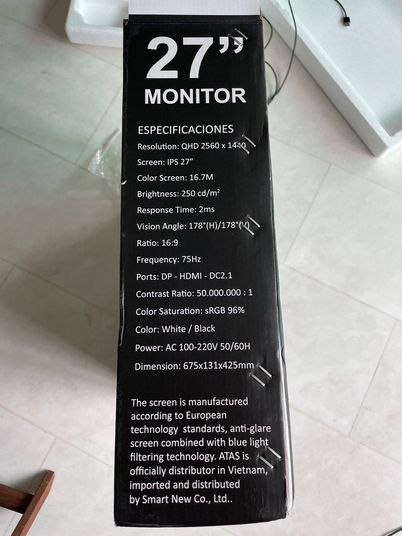 Monitor ATAS IPS 27” 2K 75Hz like new, with box&cables, Computers ...