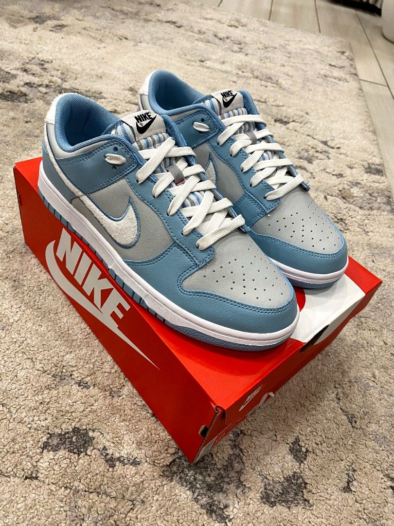 Nike Dunk Low Retro Fleece Swoosh Worn Blue, Men's Fashion, Footwear ...