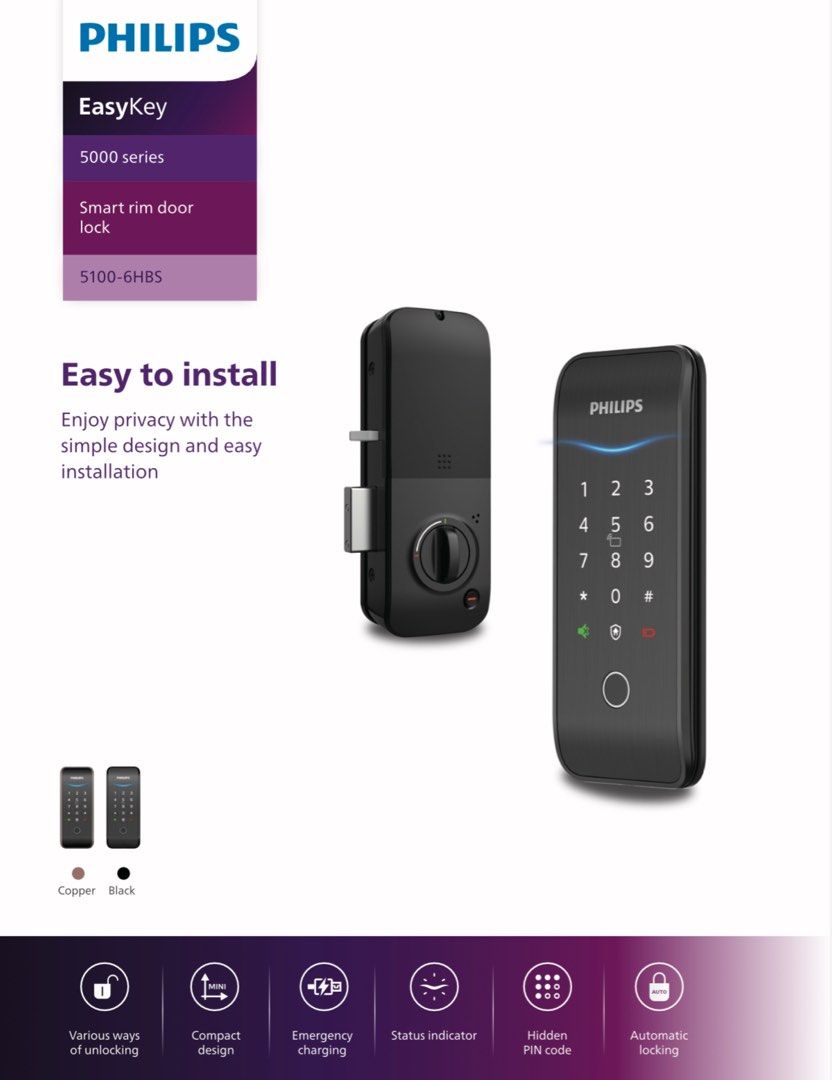 Philips Easykey digital door lock, Furniture & Home Living, Security ...