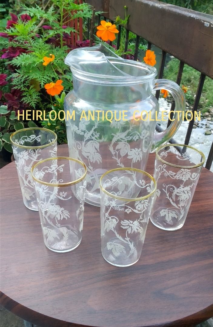Vintage Pitcher & Glasses Set Heirloom Collection (1950's era), with ...