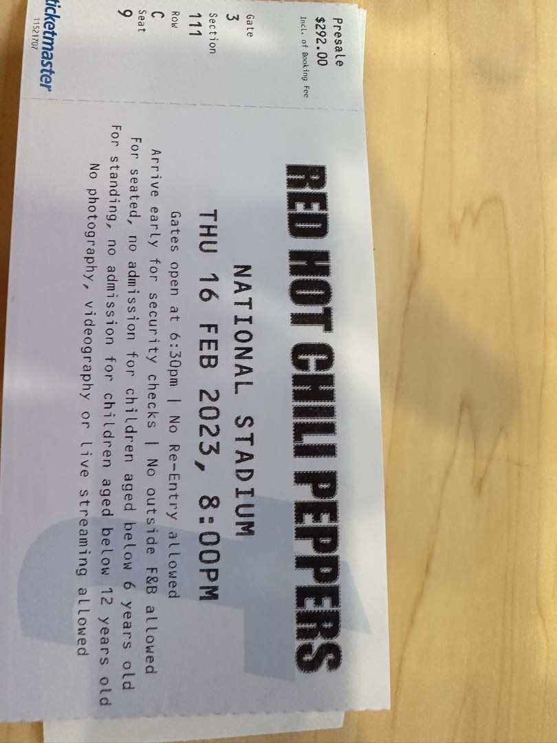 Red Hot Chilli Peppers concert Feb 16, Tickets & Vouchers, Event ...