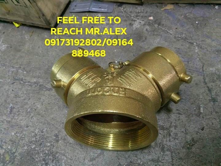 SIAMESE twin fire department connection with cap and chain (Specs: 2 1/ ...