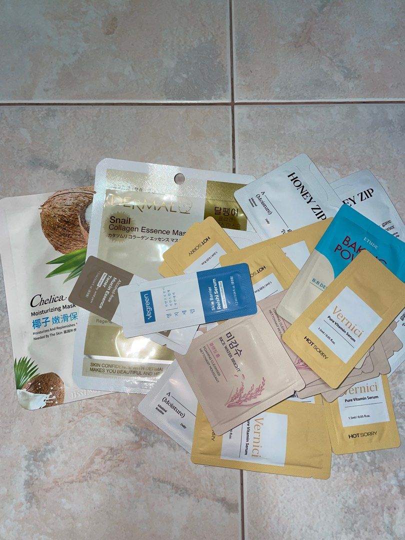 skincare samples and masks (the face shop rice water cleanser, etude ...