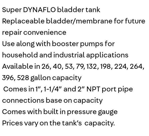 Super Dynaflo Bladder Tank, Commercial & Industrial, Construction ...