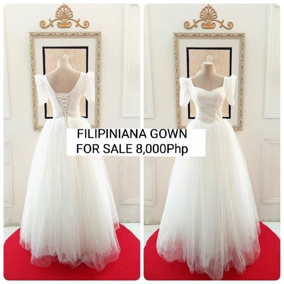 White Filipiniana Gown, Women's Fashion, Dresses & Sets, Evening ...