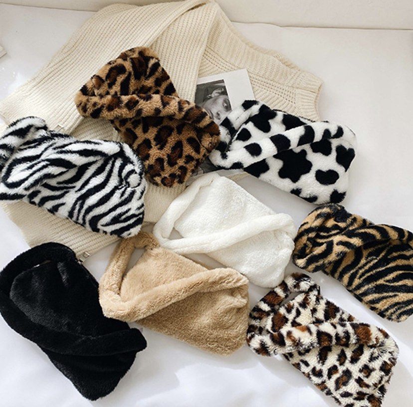 y2k pink leopard print furry fluffy shoulder bag aesthetic trendy ...