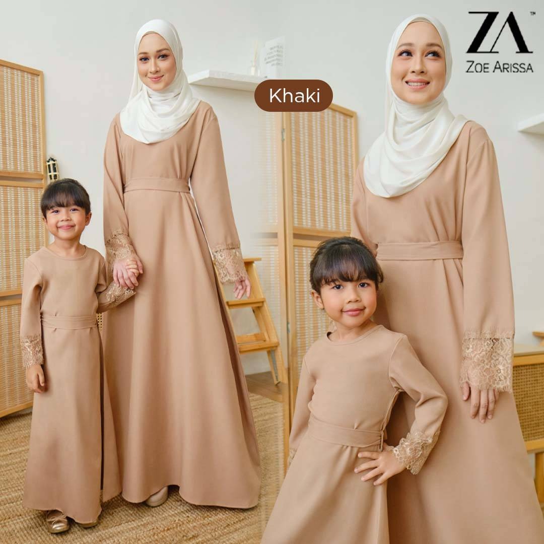 Zoe Arissa Raya Lace Dress Aarifa Jubah in Khaki, Women's Fashion ...