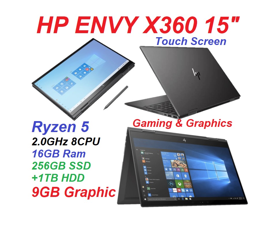 15" Graphic laptop HP ENVY Ryzen 5 Gaming Notebook 16GB Ram 9GB Graphic ...