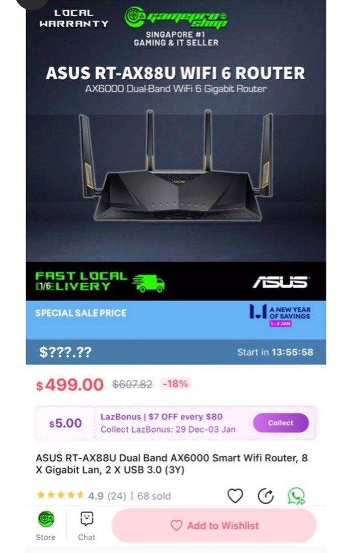 Asus rt - ax88 dual band ax6000 smart wifi 6 router (8gigabit lan port ...