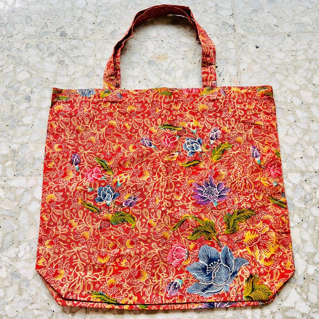 Batik Large Foldable Tote Bag Handmade in Singapore, Women's Fashion ...