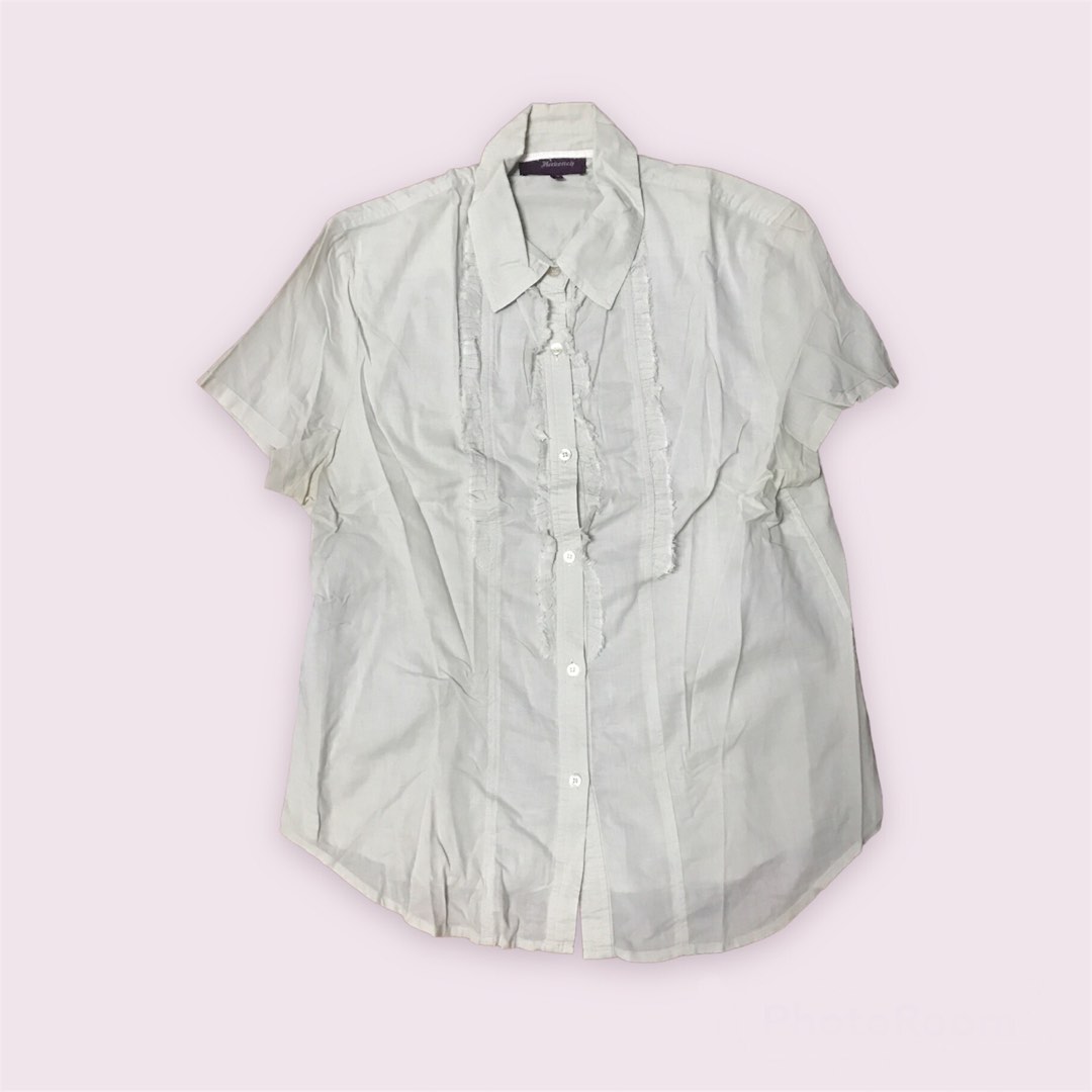 BENCH Cream White Ruffle Blouse, Women's Fashion, Tops, Blouses on ...
