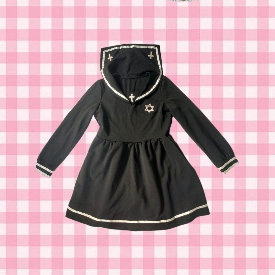 black sailor seifuku dress gothic grunge emo lolita fairycore y2k alt ...