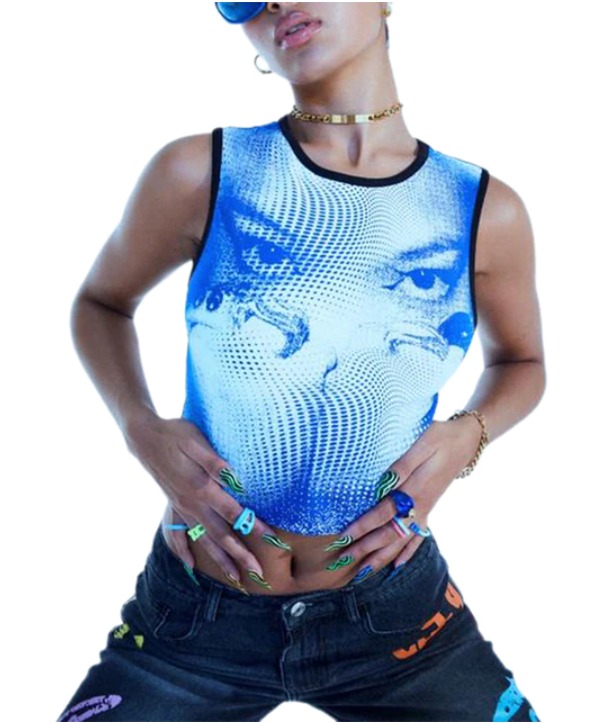Blue cyber y2k tank, Women's Fashion, Tops, Sleeveless on Carousell