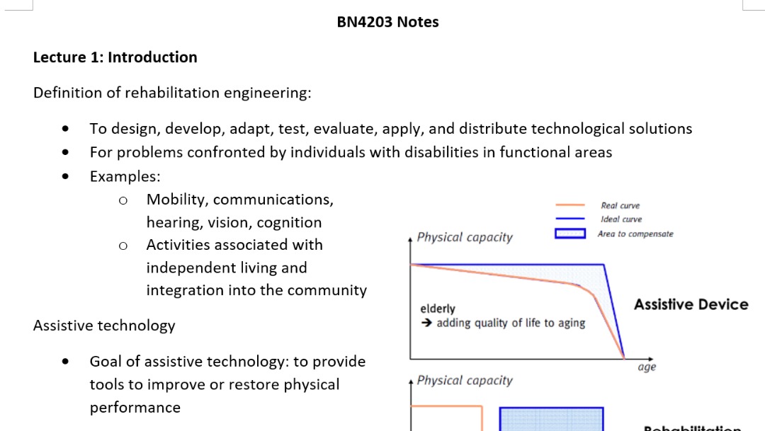 BN4203 Robotics in Rehabilitation written notes on Carousell