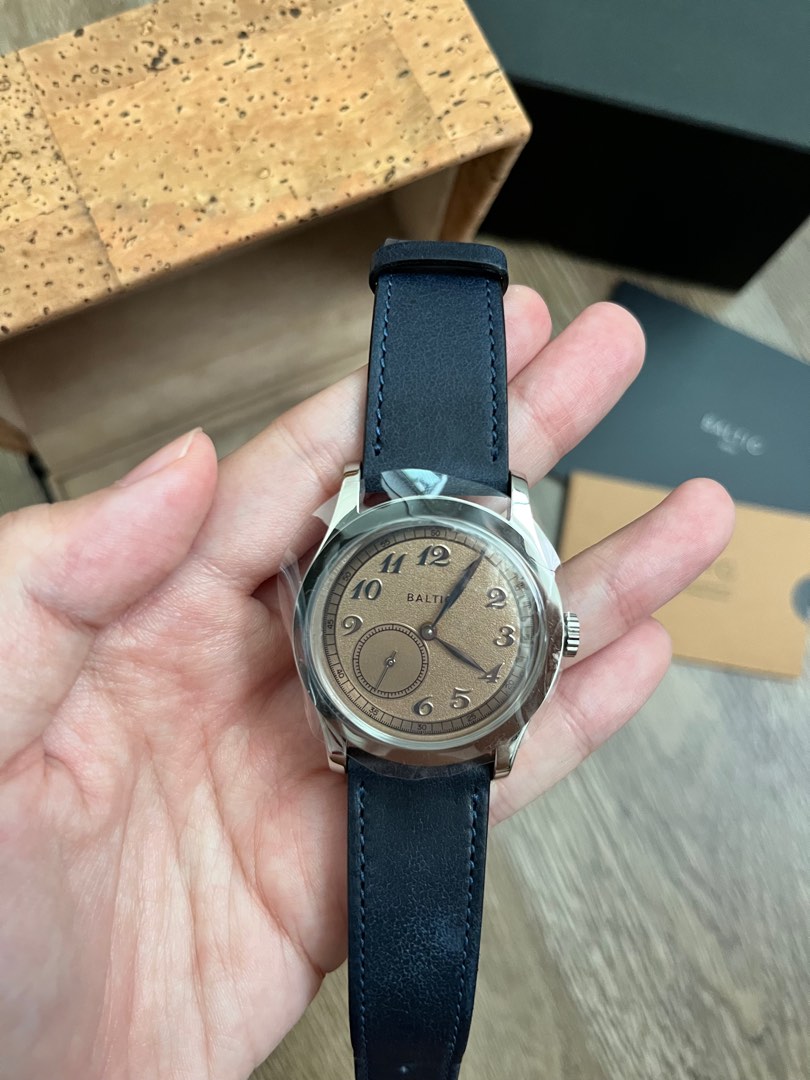 BN Baltic Watch MR01 Salmon Dial with Navy Blue Leather Strap, Men's ...