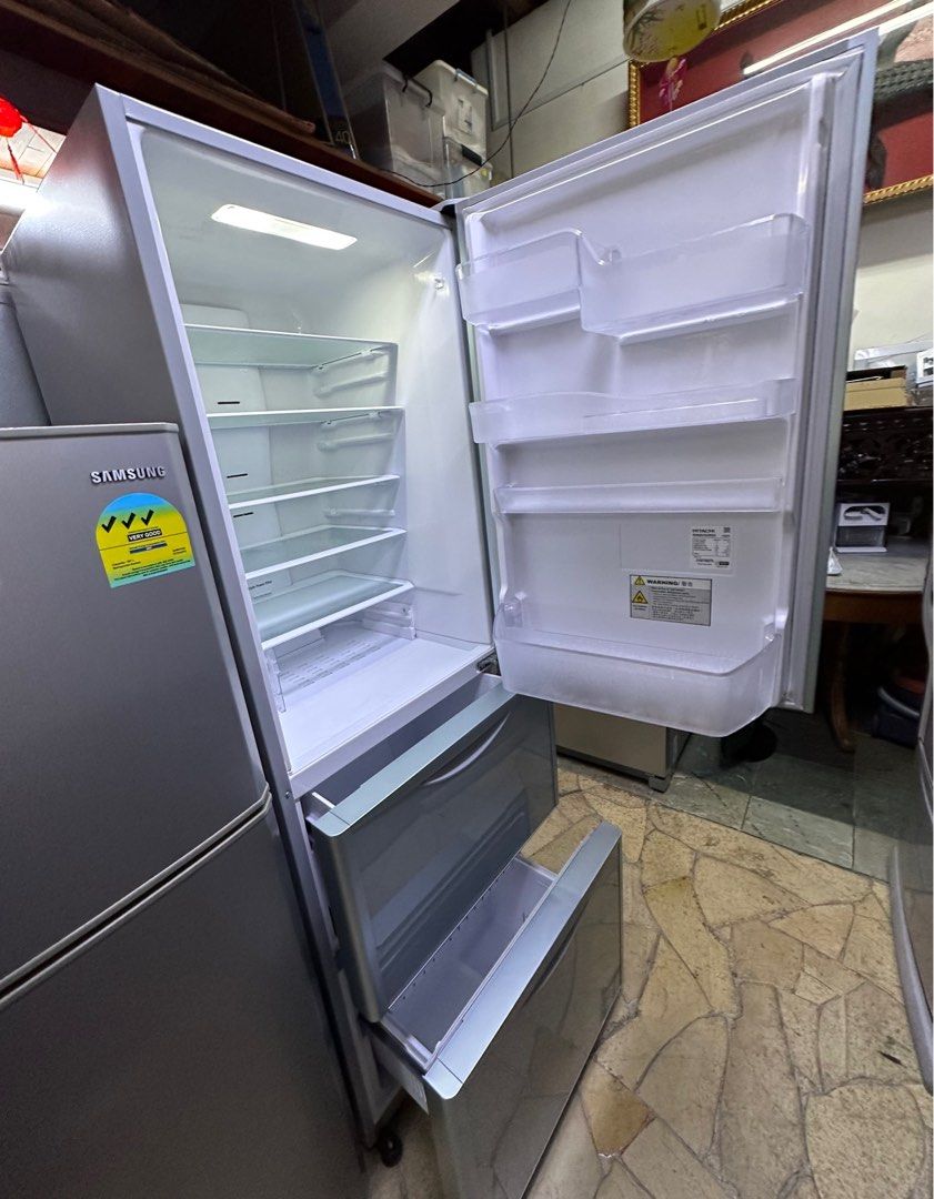 BUY NOW! HITACHI 375L 3-Door Glass Silver Fridge R-SG38KPS (92721), TV ...