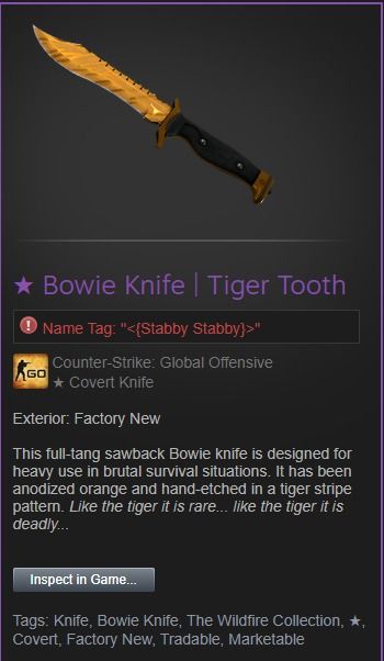 Csgo bowie knife tiger tooth factory new, Video Gaming, Gaming ... Csgo bowie knife tiger tooth factory new, Video Gaming, Gaming ...