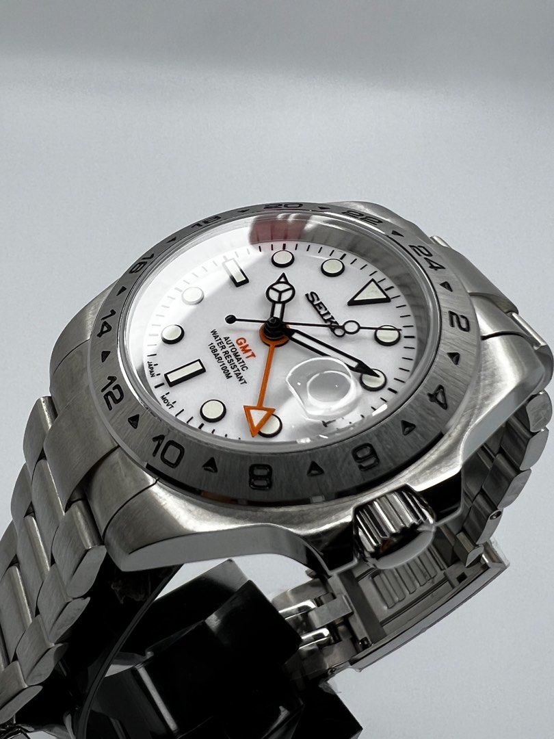 Custom Seiko Mod White Polar Explorer 2 GMT, Men's Fashion, Watches ...