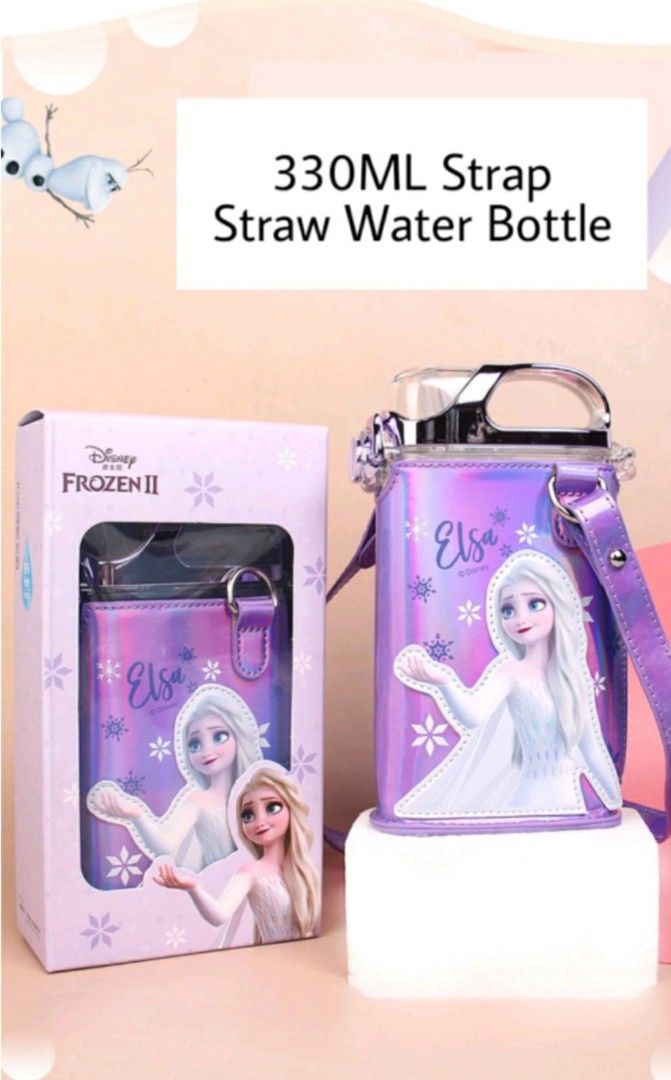 DISNEY ELSA STRAW BOTTLE WITH SLING BAG, Furniture & Home Living ...