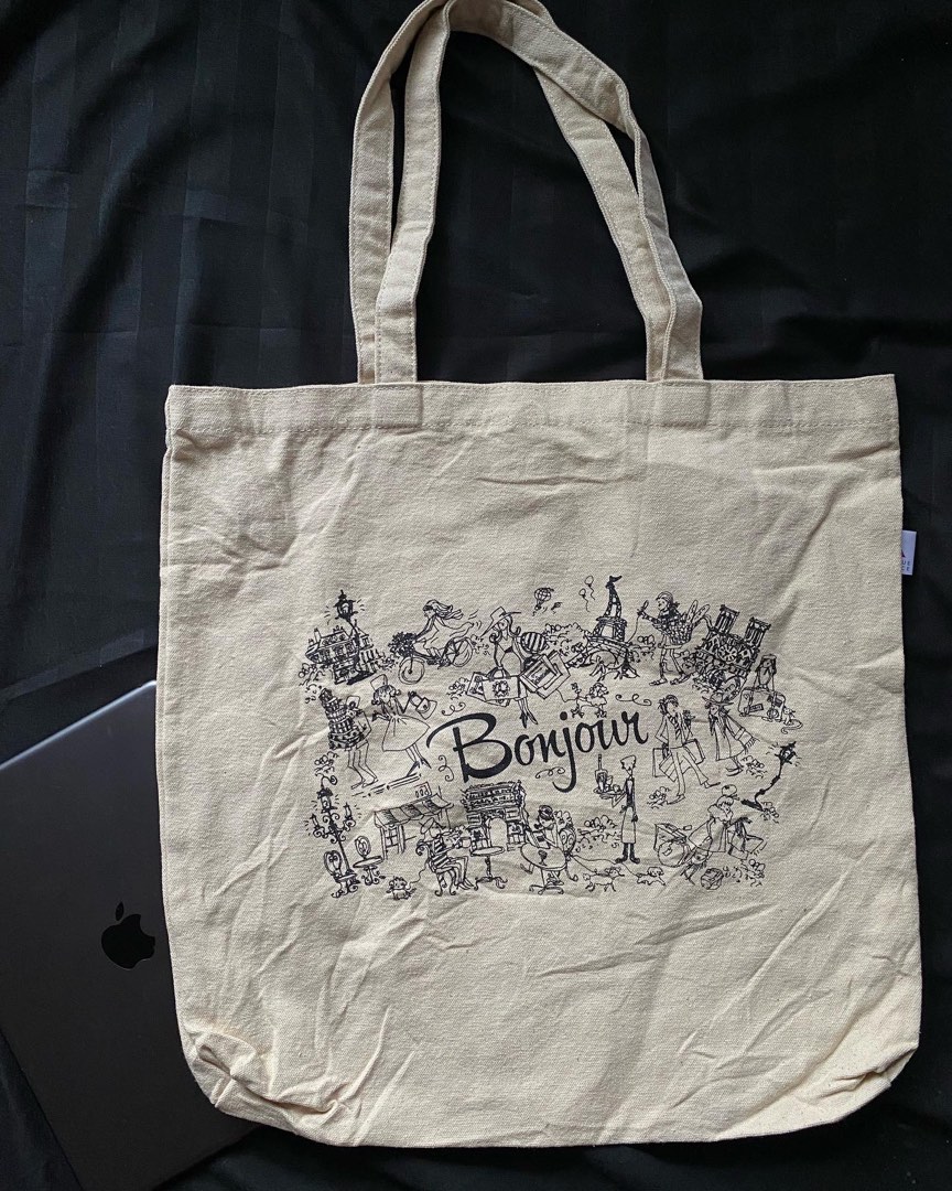 “Bonjour” tote bag, Women's Fashion, Bags & Wallets, Tote Bags on Carousell