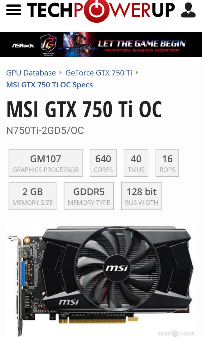 Graphic Card MSI GTX 750 Ti OC, Computers & Tech, Parts & Accessories ...