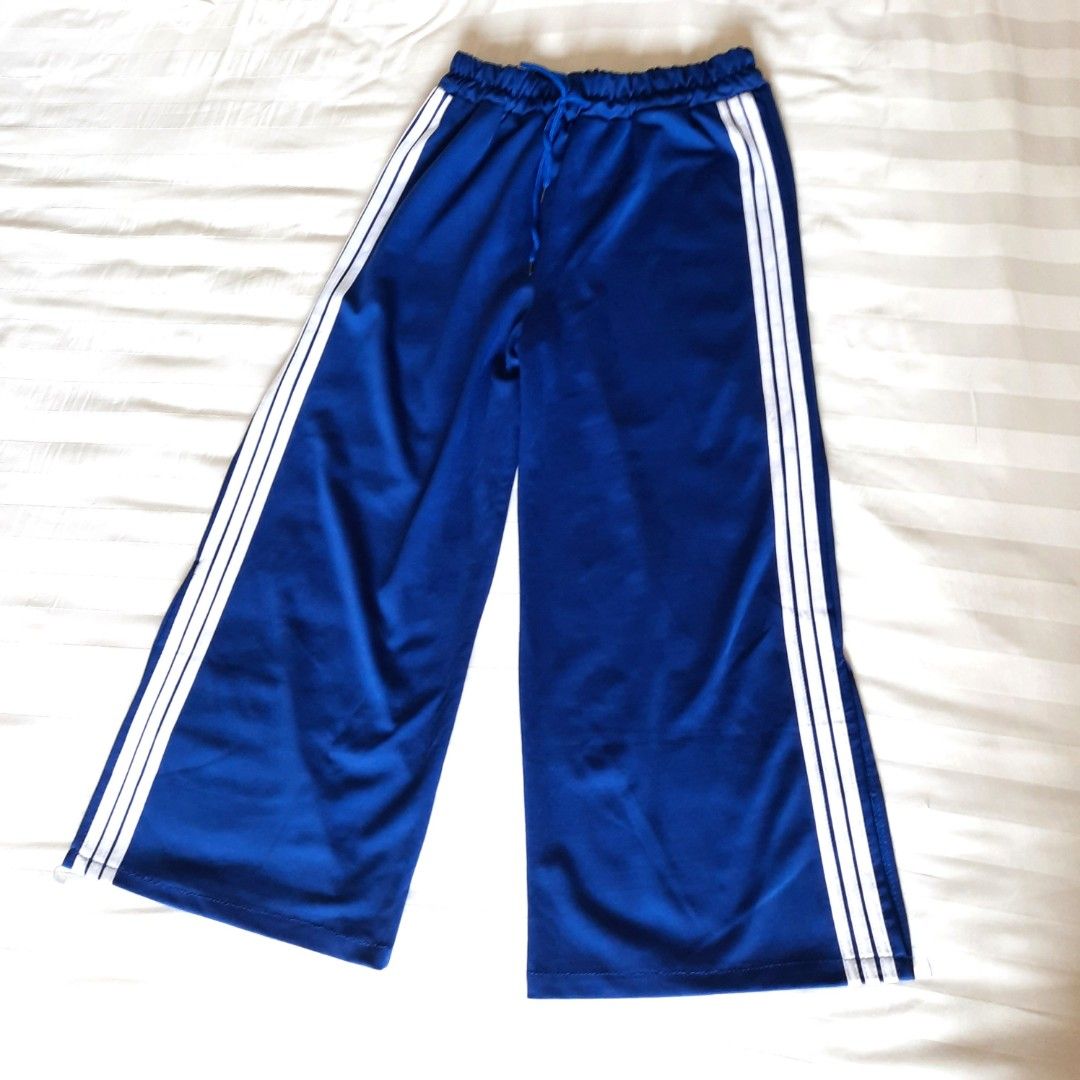 Japanese brand long split cobalt blue white stripe cullote track pants ...