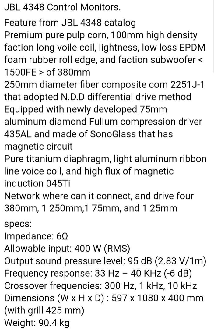 JBL 4348 STUDIO MONITOR, Audio, Soundbars, Speakers & Amplifiers on ...