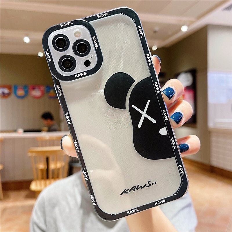 Kaws Bear Border Print Straight Edge Design For iPhone 14 iPhone 14 Pro ...