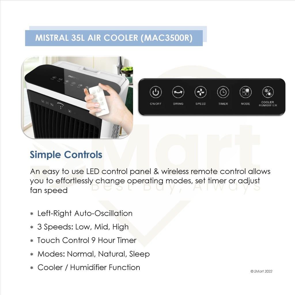 Mistral 35L Air Cooler Fan MAC3500R, TV & Home Appliances, Air ...