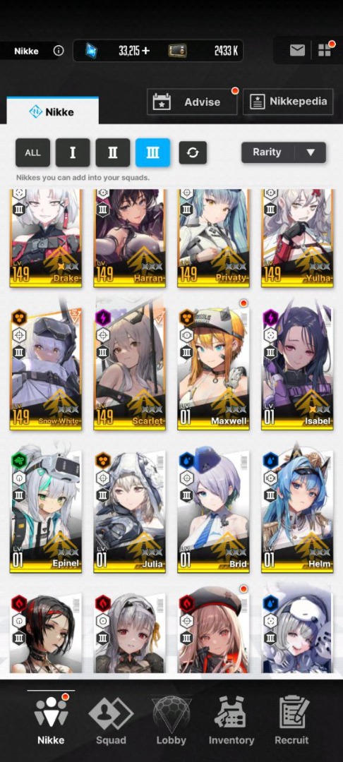 NIKKE 33k GEMS LVL 149 END GAME ACCOUNT. 5 PILGRIM - SCARLET, MODERNIA, HARRAN, SNOW WHITE ...