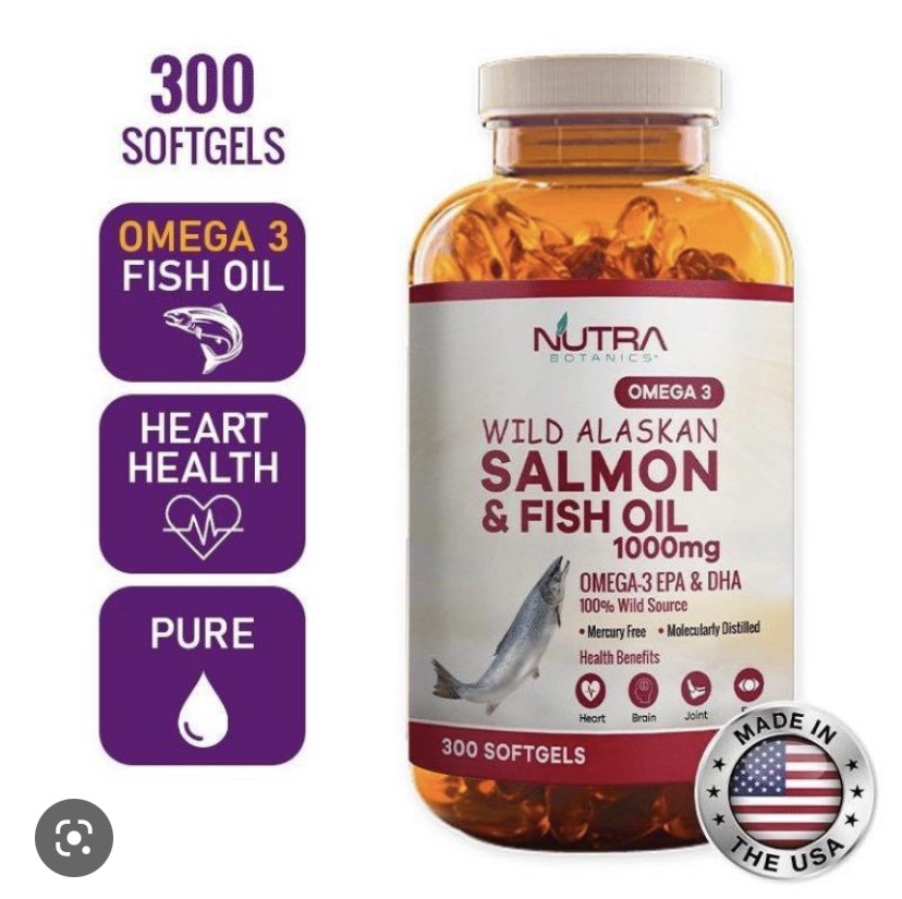 Nutra Botanics Omega 3 Wild Alaskan Salmon Fish Oil 1000mg - 300 ...