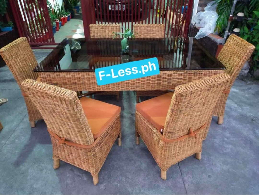 ON SALE FULL WEAVED WICKER RATTAN 6 SEATER DINING TABLE, Furniture ...
