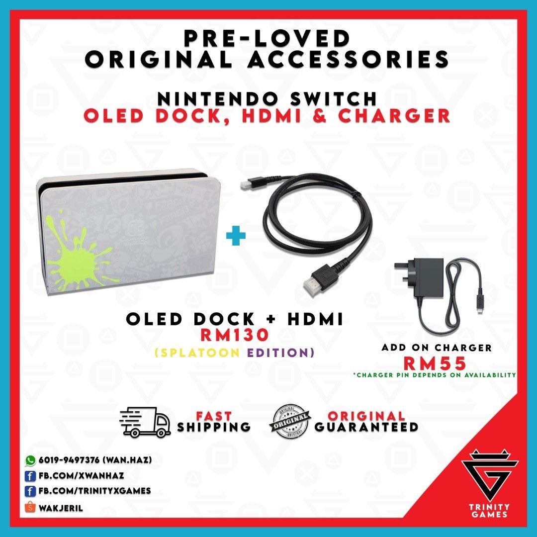 Original Nintendo Switch OLED Dock Splatoon Edition, Video Gaming ...