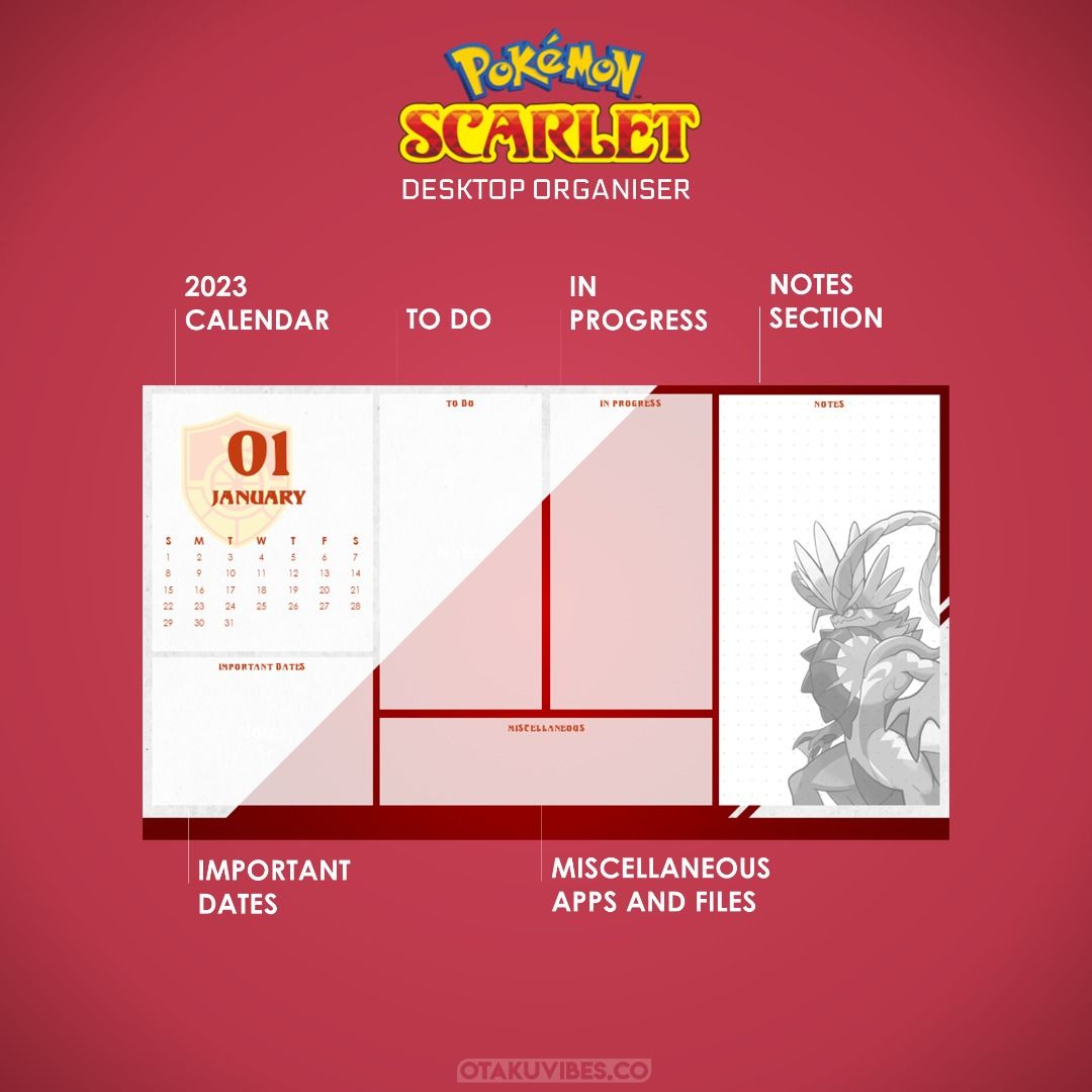 Pokemon Scarlet Desktop Organizer Wallpaper Bundle with 2023 Calendar ...